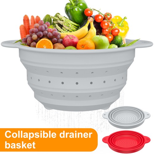Collapsible Colander with Handle Food Grade Silicone Colander Strainer ...