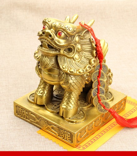 Pair Chinese Brass Pi Xiu Statue Feng Shui Evil Guardian Beast Table ...