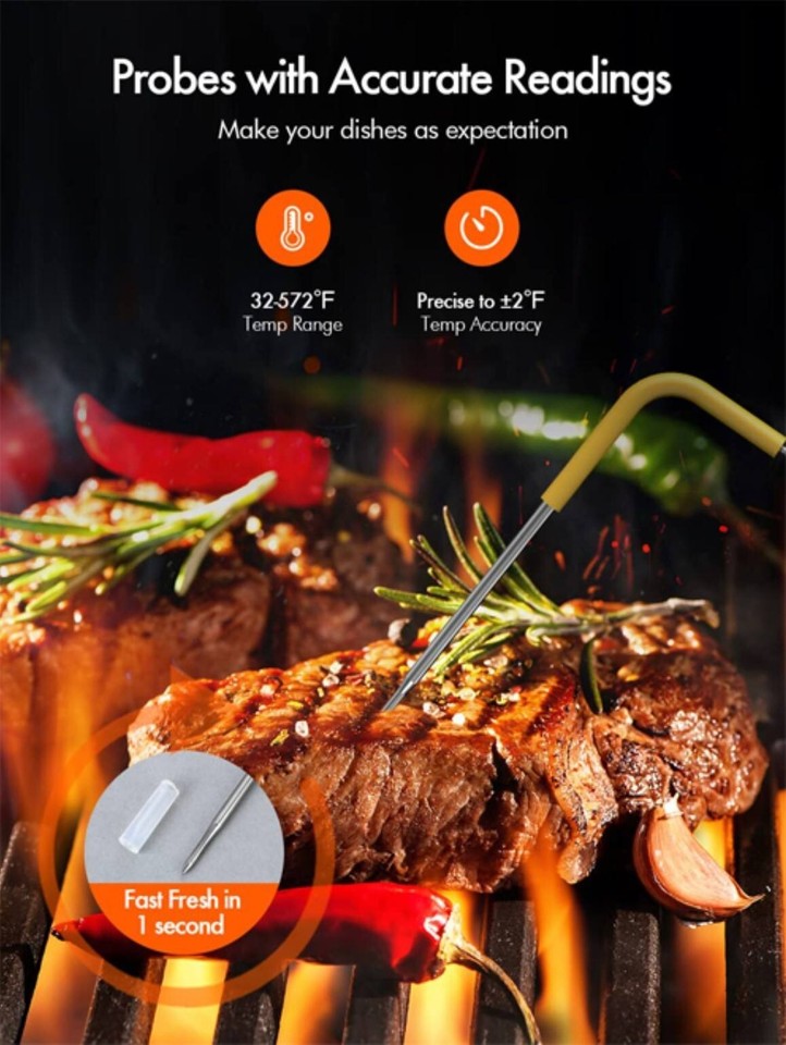 Bluetooth 4 Probe Meat Thermometer Wireless Roast BBQ Turkey Kitchen ...