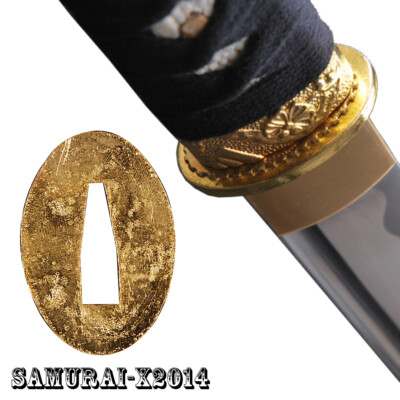 golden plain tsuba small hand guard for samurai sword katana wakizashi ...