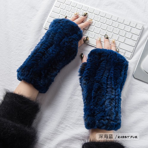 Winter Fur Glove Real Rex Rabbit Fur Mitten Double Side Tight Woven ...
