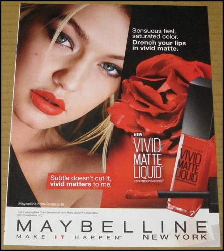 2016 Gigi Hadid Maybelline Lipstick Print Ad Advertisement Cosmetics ...