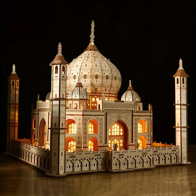 3D Puzzle Wooden Taj Mahal Mechanical Model Building Kit Illuminated ...