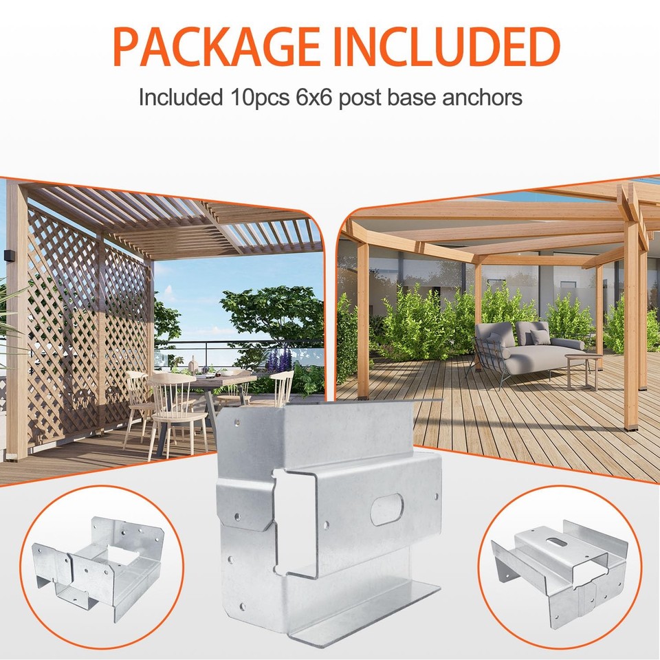 4-Pcs 6x6" Post Base Anchor Concrete Deck Post Bracket for Deck Patio ...