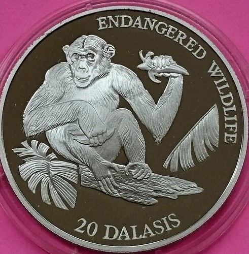 1994 GAMBIA 20 Dalasis Chimpanzee Wildlife Conservation WWF Silver ...