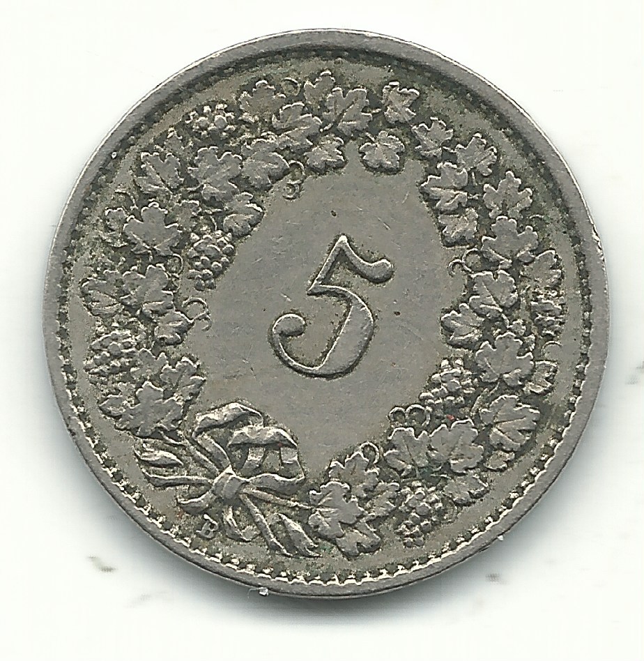 VINTAGE VERY NICE BETTER GRADE 1921 B SWITZERLAND 5 RAPPEN COIN-JAN116 ...
