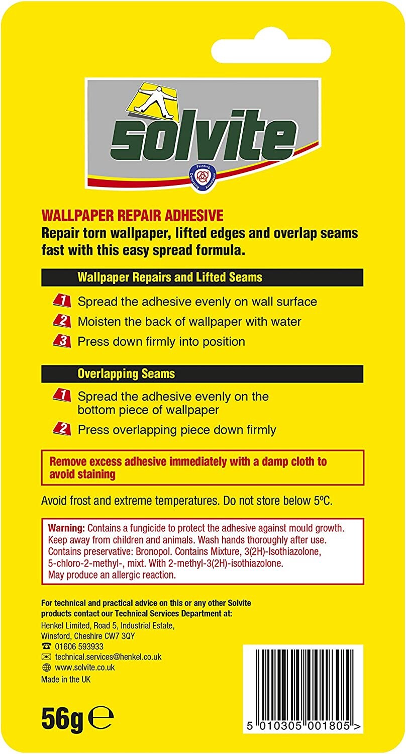 Solvite Wallpaper Repair Adhesive Paste Fixing Tears Overlap Seams ...