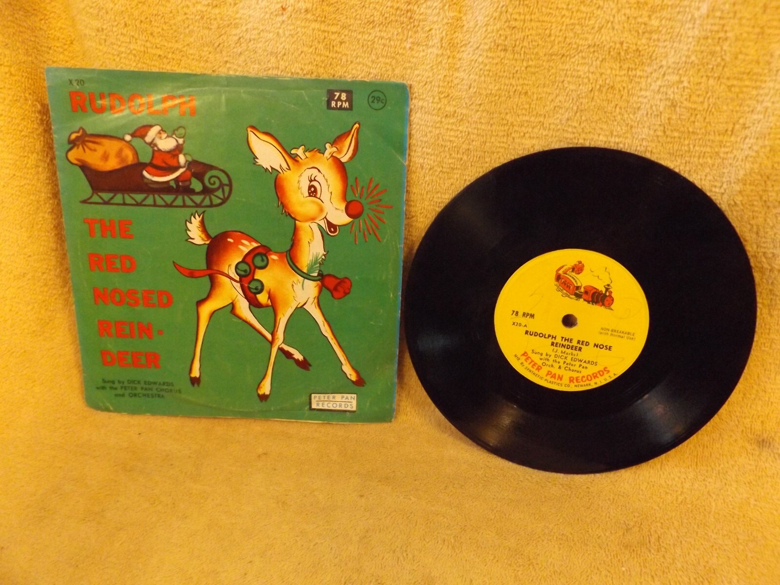 RUDOLPH THE RED NOSED REINDEER by Dick Edwards Peter Pan 78 RPM Record ...