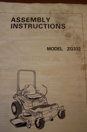 Kubota Assembly Instructions for Mower Model ZG332 | eBay