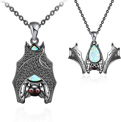 Bat Necklace for Women 925 Sterling Silver Opal Birthstone Halloween ...