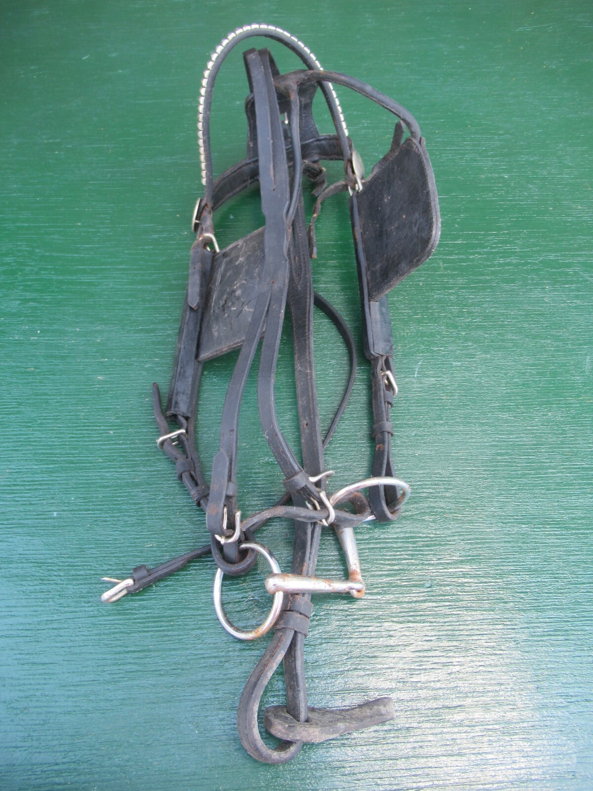 Vintage Horse harness black leather bridle Metal Bit Mouth Piece ...