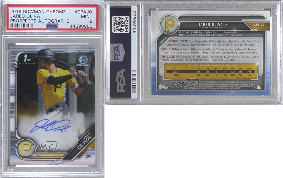 2019 Bowman Chrome Prospects Auto Jared Oliva #CPA-JO PSA 9 MINT Auto ...