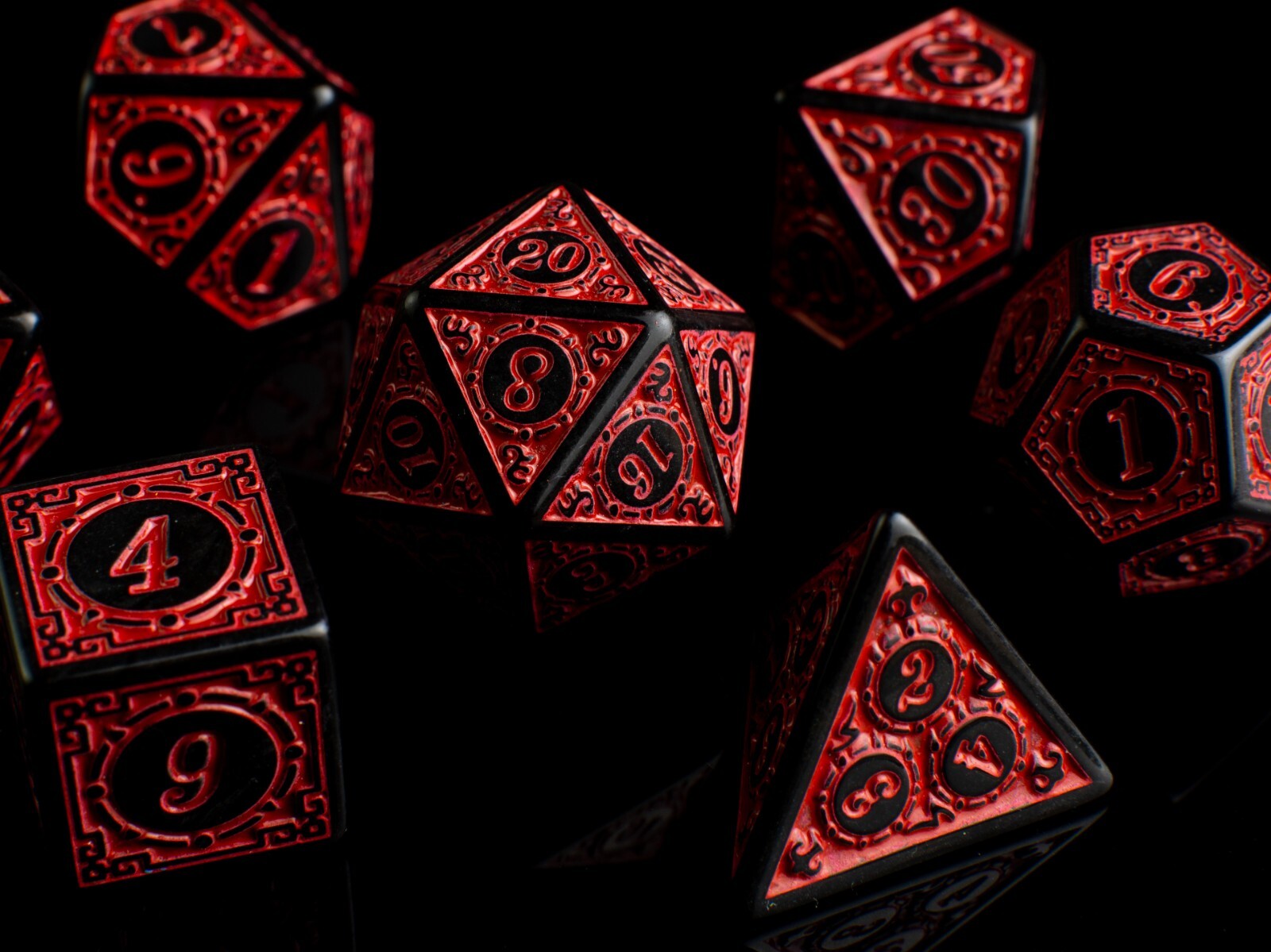 Crimson Runes Dice Set - Red & Black Runic Design for Dungeons ...