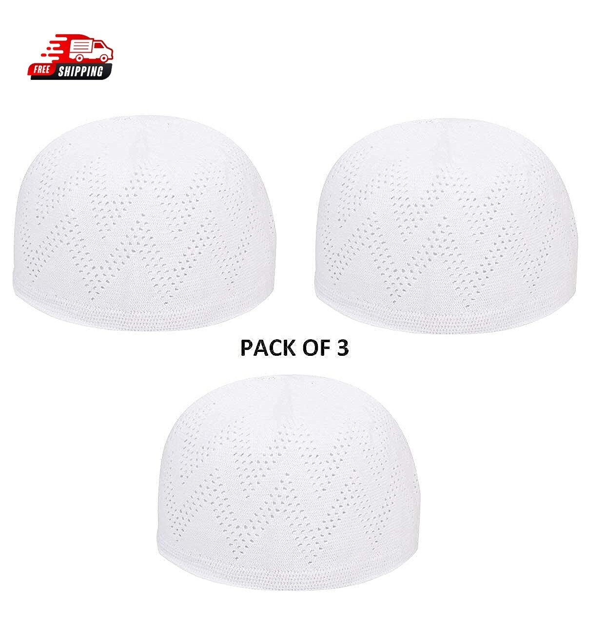 3x Men's White Topi, Kufi Islamic Skull Cap, Muslim Prayer Kufi, Head ...