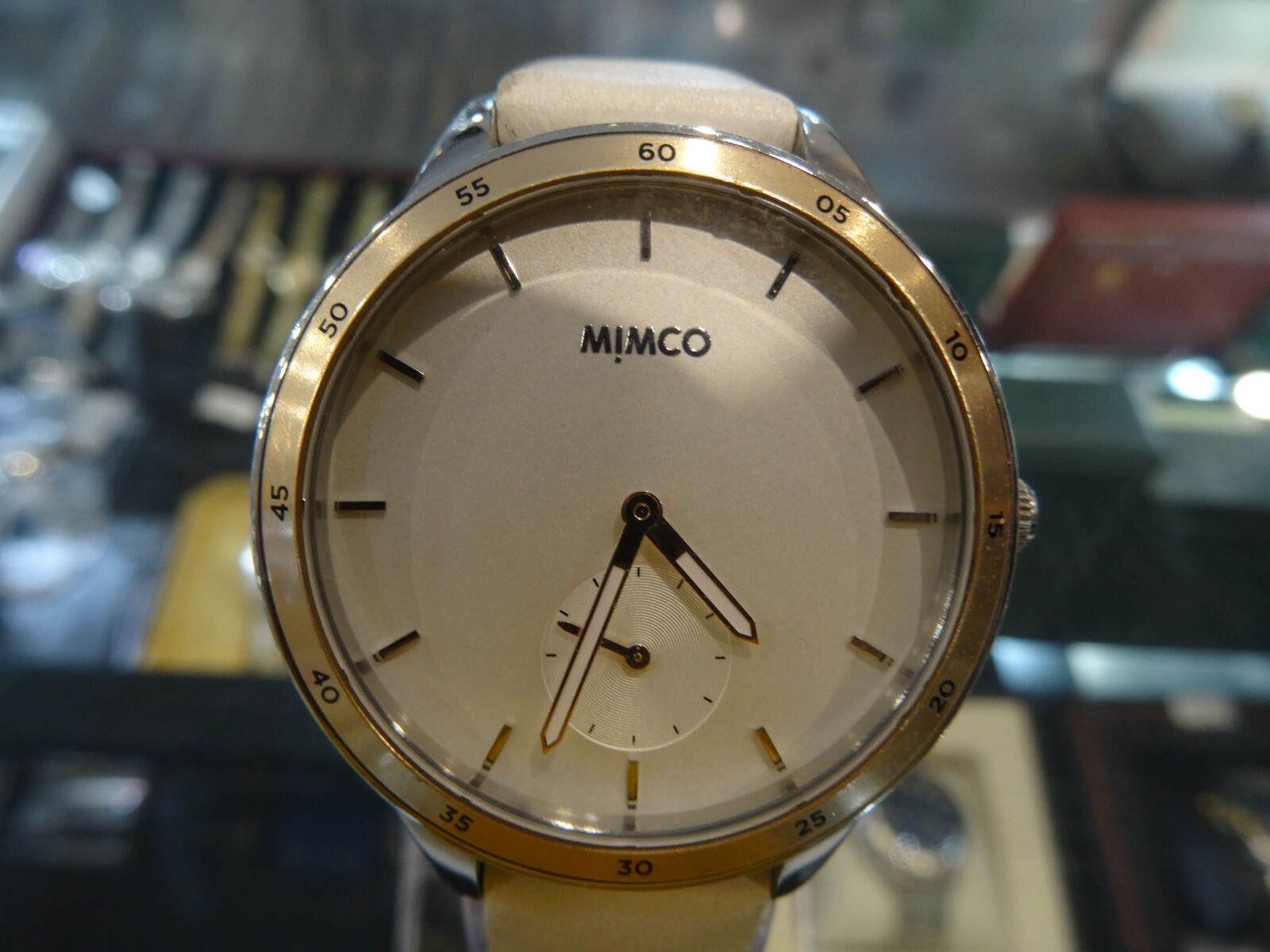 MIMCO Watch Timepeace White Leather Band | eBay Australia