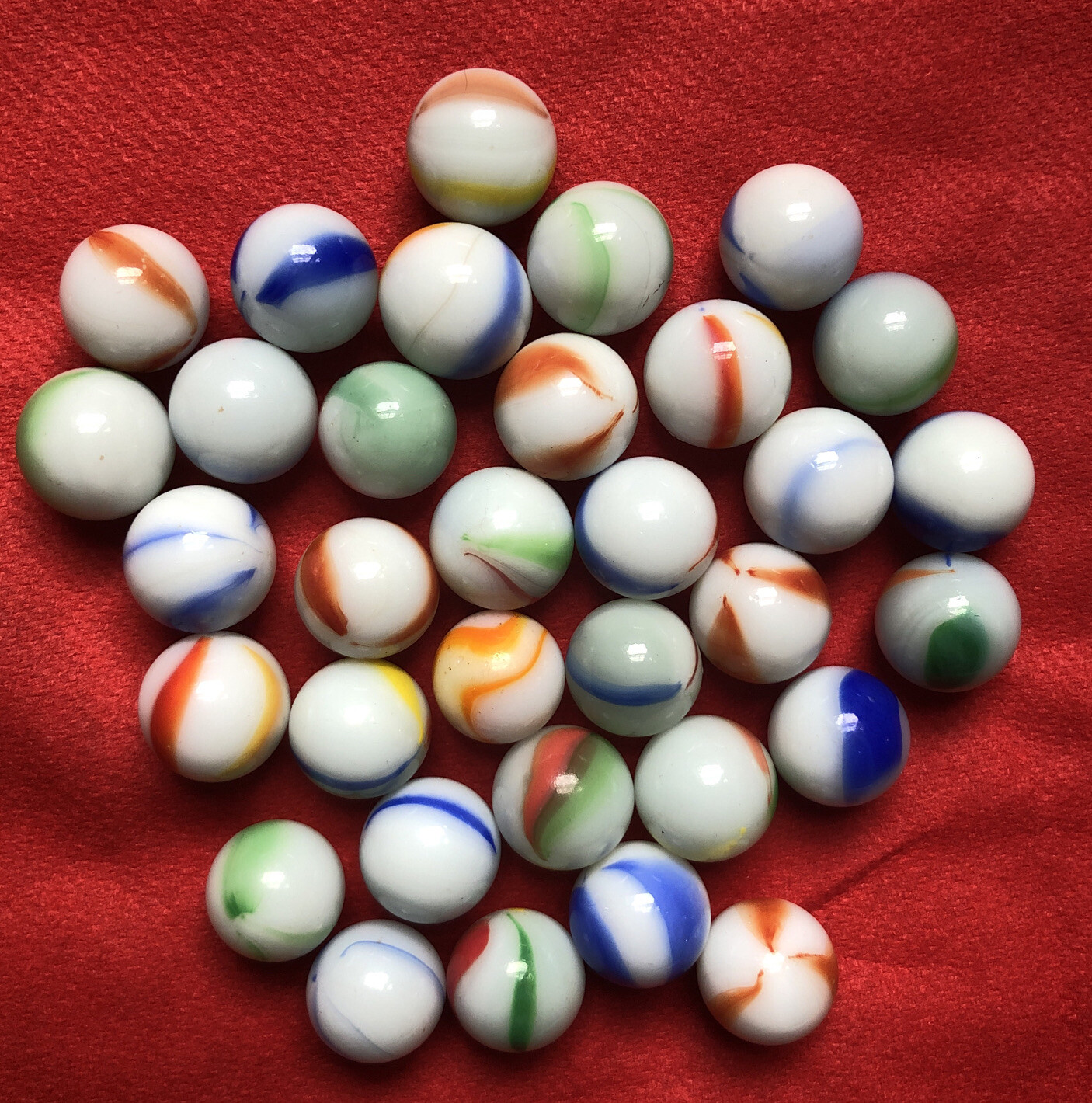 Vintage White & Color Glass Swirled Marbles( Set Of 33)Great Looking ...
