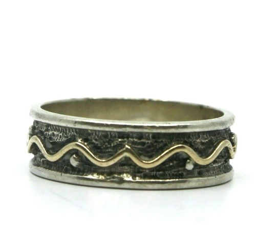 Ed Levin Unisex Band Ring in Sterling Silver and 14k Gold Sz 9.25 | eBay