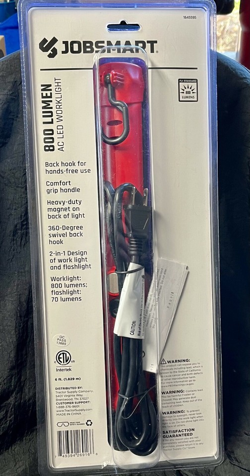 JobSmart AC LED Work Light, 6 FT Cord, 800 Lumen, 18/2 Gauge Guard, 360 ...