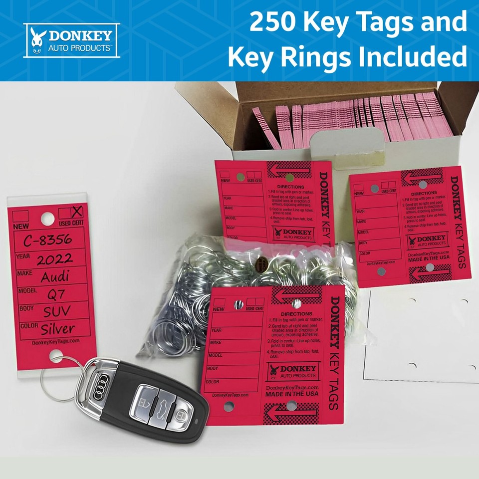Car Dealer Key Tags (Laminated Self-Protecting) (250 Tags w/ Metal ...
