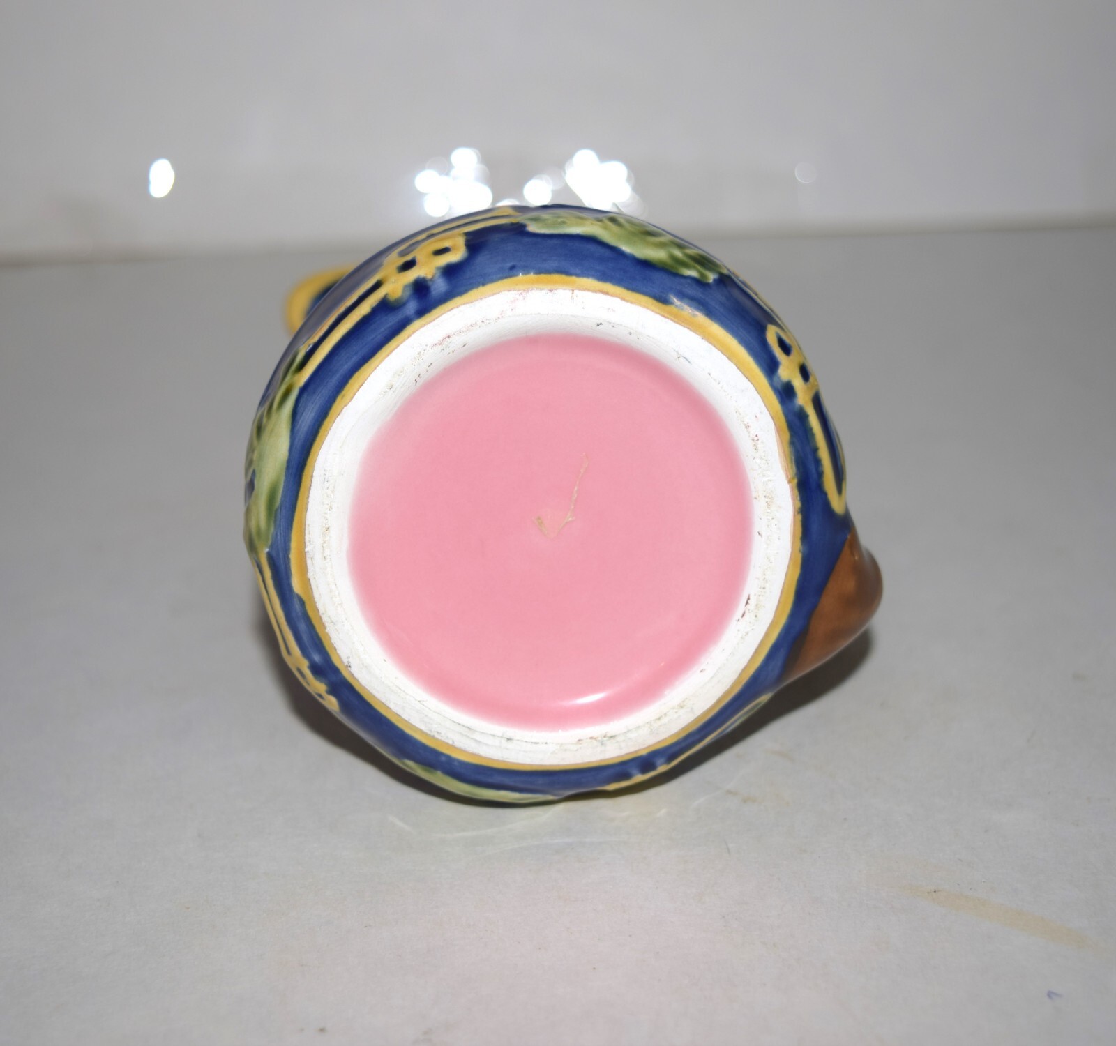 VTG Cobalt Blue Majolica Pitcher With Leaves Vines Bark Handle Sadek J ...