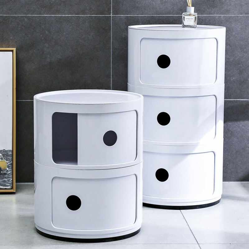 Round ABS Bedside Cabinet Cupboard Drawer Storage Unit Bathroom Bedroom ...