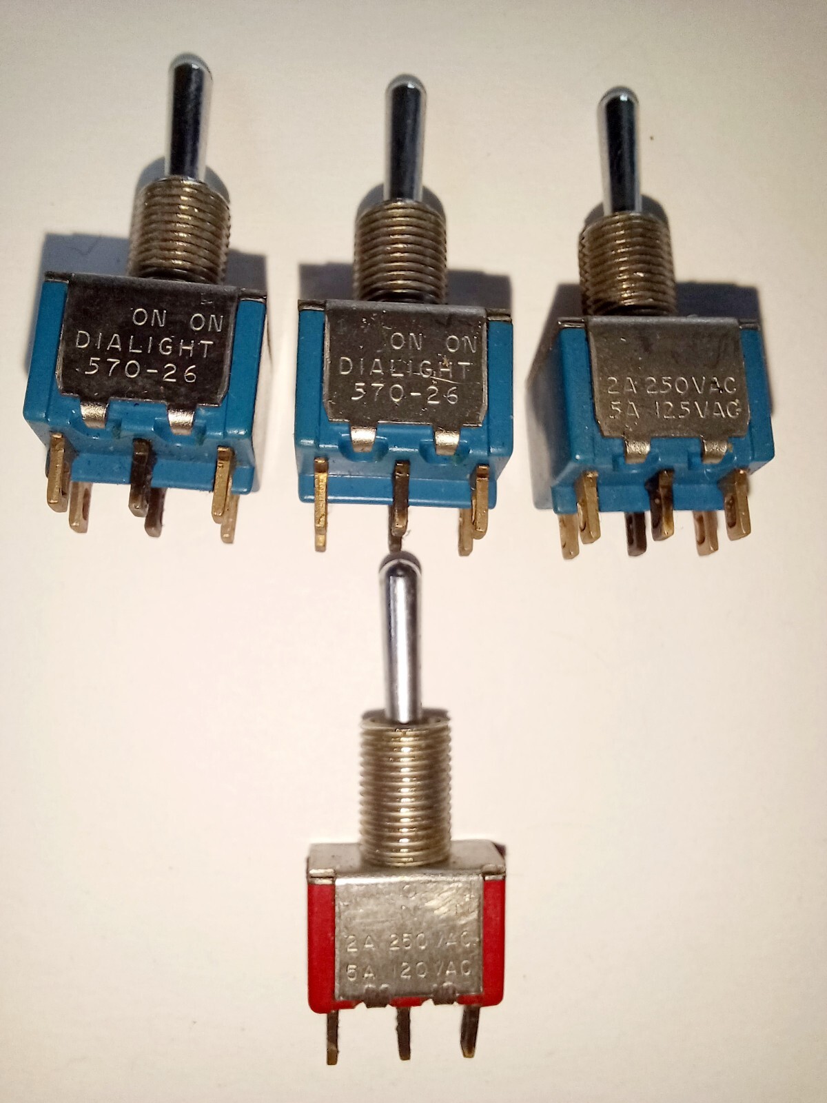 3 Dialight Toggle Switch: 570-26 ON ON 5A 120VAC, 2A 250VAC 1/4" Mount ...