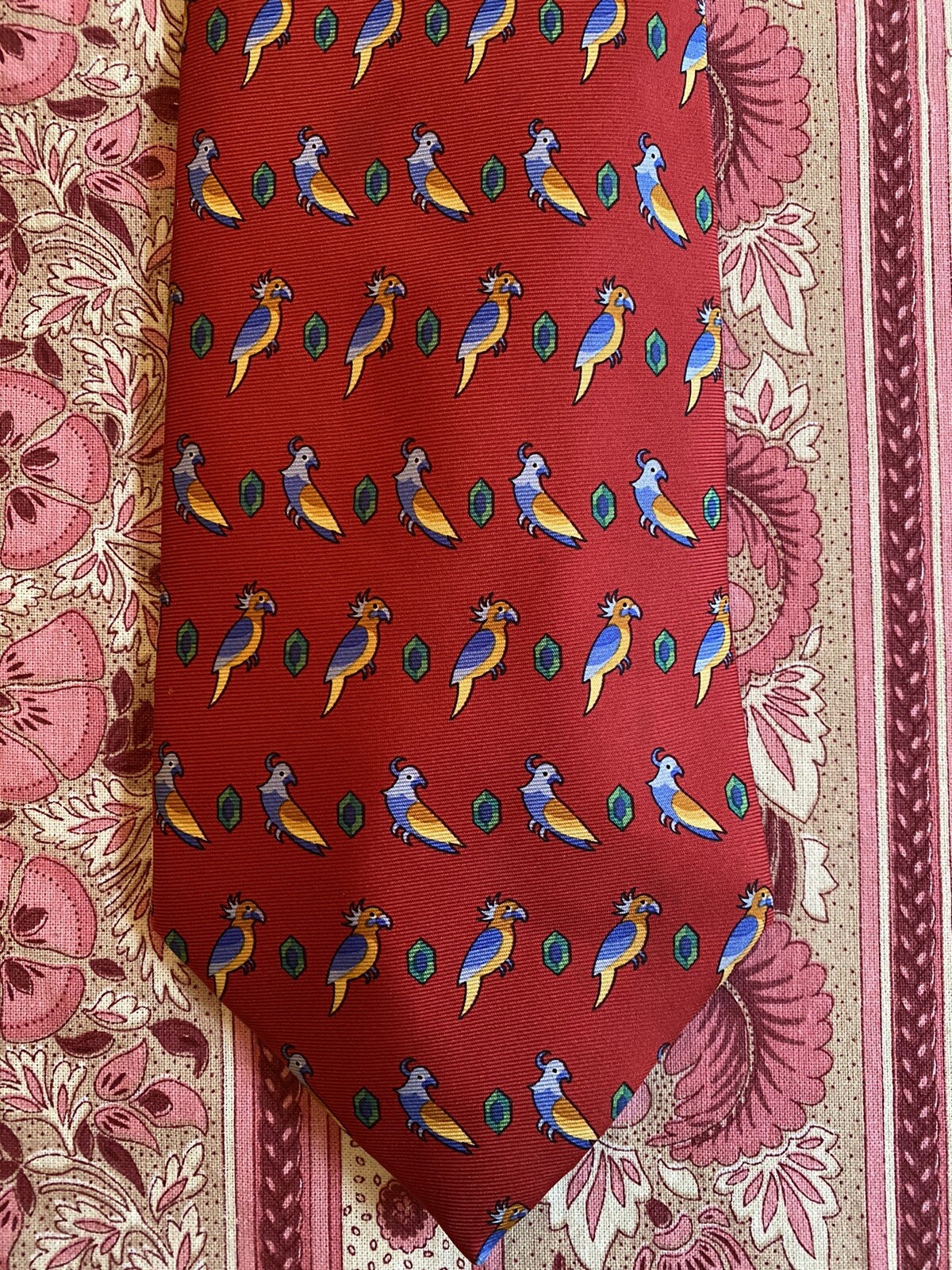 Burberry Mens Tie Red Yellow Blue Parrot Cockatoo Bir… - Gem