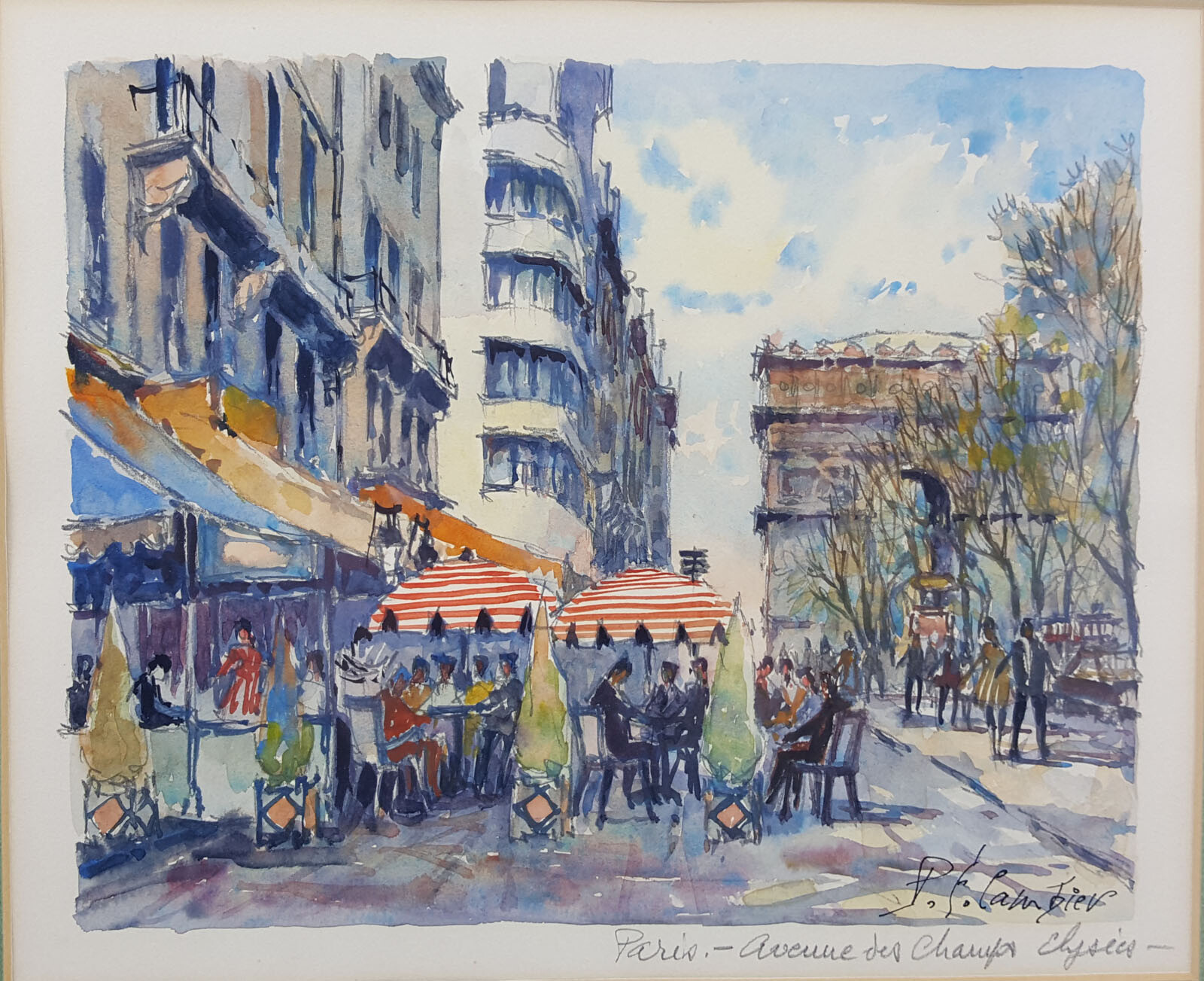 Paris Avenue des Champs-Élysées Watercolor Painting Pierre Eugene ...