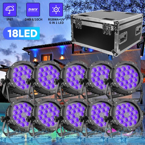10x 270W Par Strahler DMX 18 LED 6in1 RGBW+UV Bühnenlicht IP65 ...