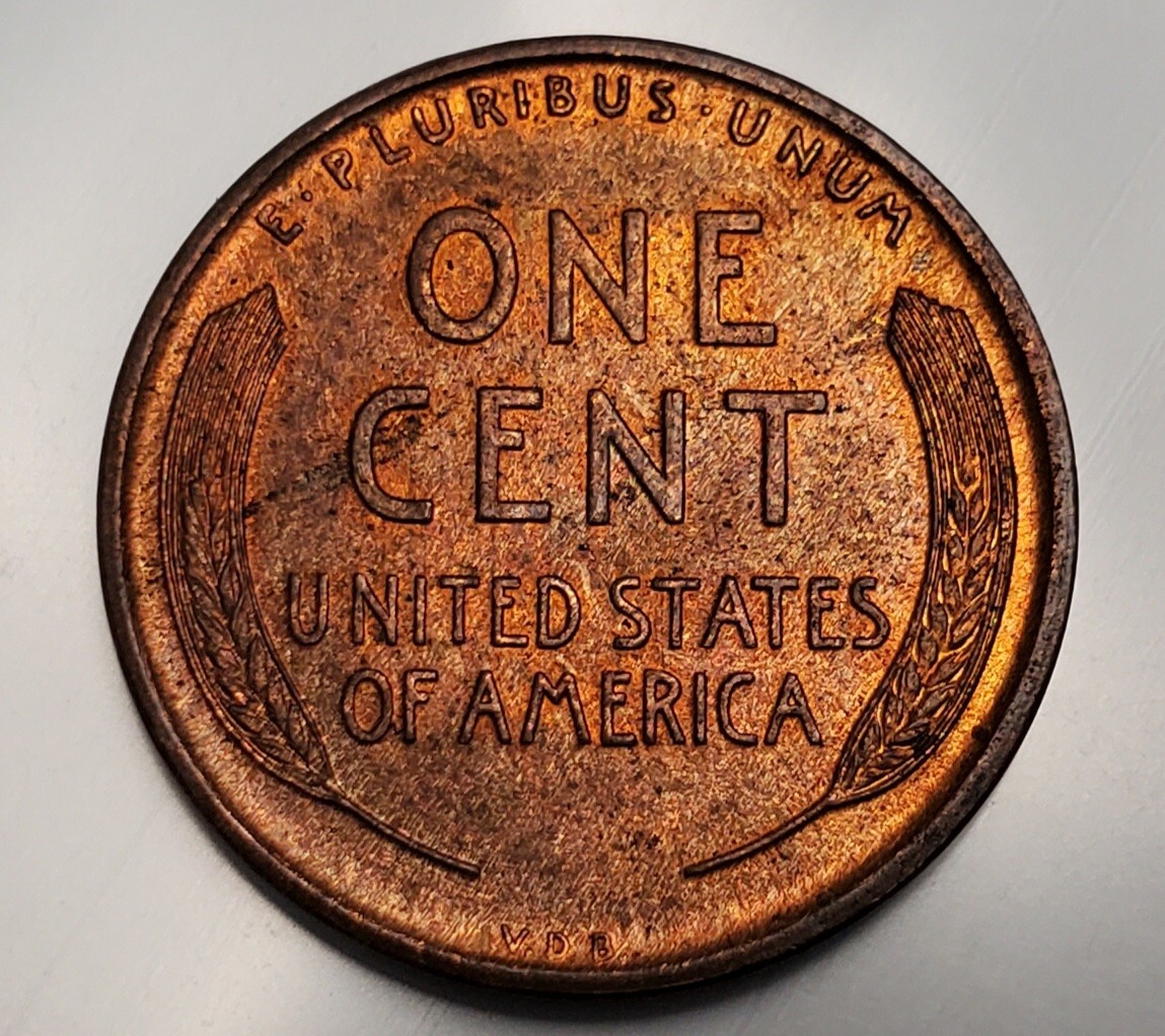 1909 VDB LINCOLN Wheat Cent Gem Bu RB Uncirculated Us Copper Coin Toned ...