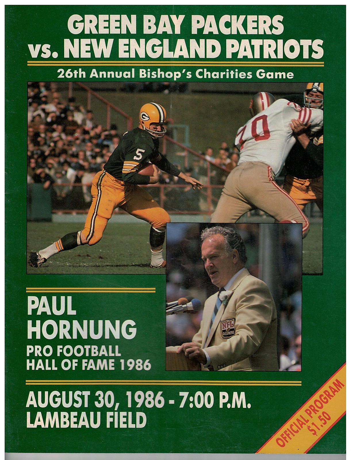 Aug 30 1986 Patriots v Green Bay Packers Program Lambeau Bishop's ...
