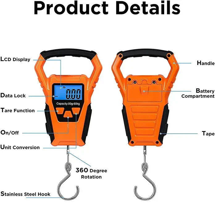 Waterproof Fishing Scale with Backlit LCD Display, 110lb max, with tape ...