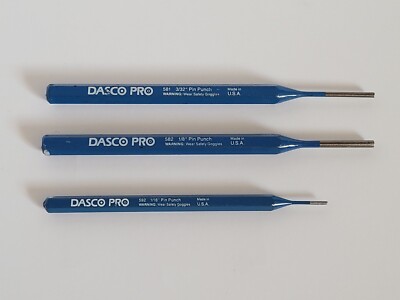 Dasco Pro Round Roll Pin Punch Set of 3 Blue 1/16, 1/8, 3/32" #581 582 ...