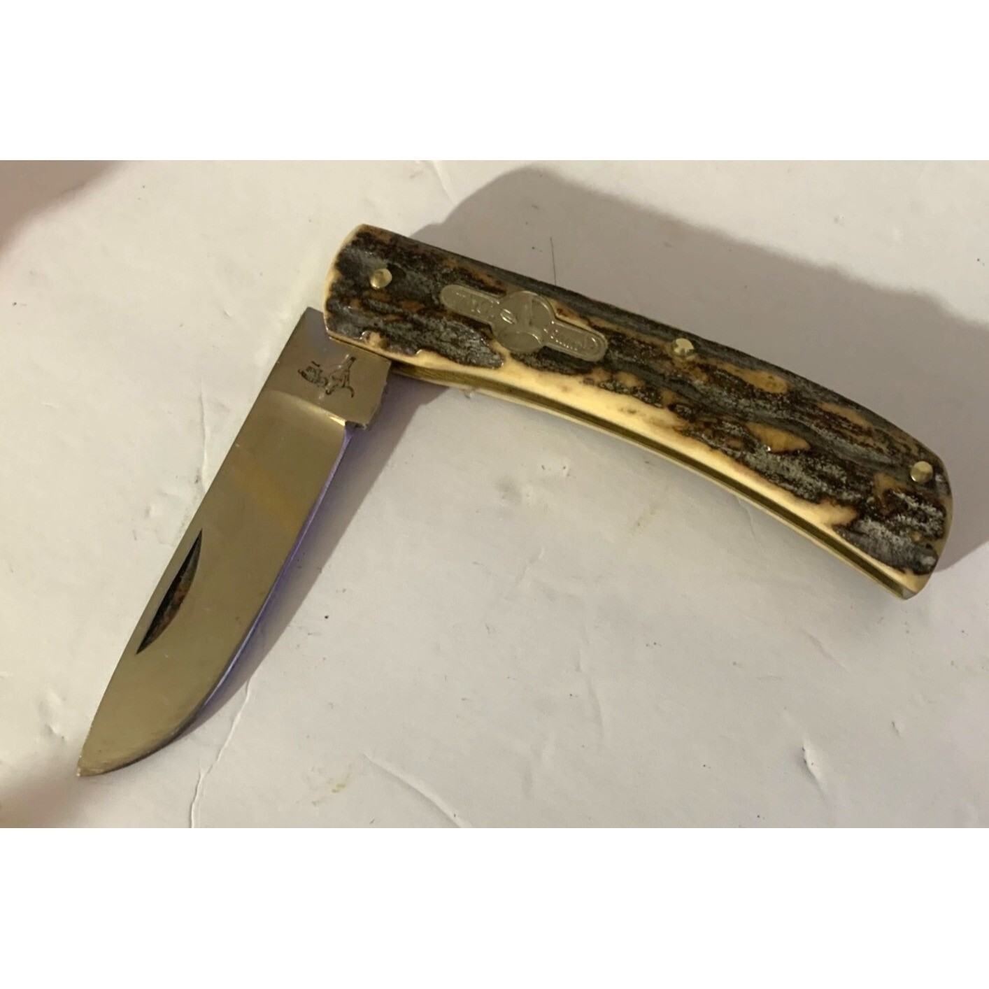 Vintage German Bull Stag Handle Folding Pocket Knife Hunting Fishing ...