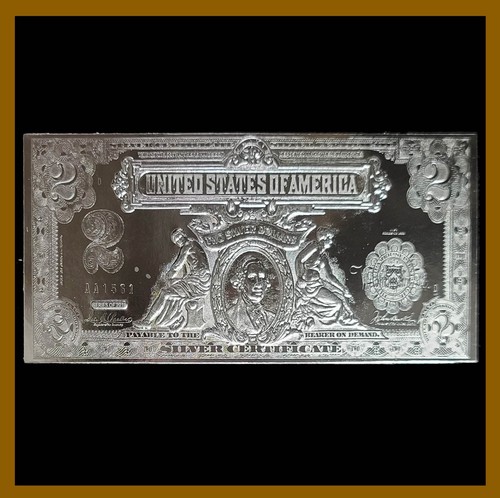 US 2 Dollars, 2001-2020 Pure Silver .999 Leafe Certificate Non-Monetary ...