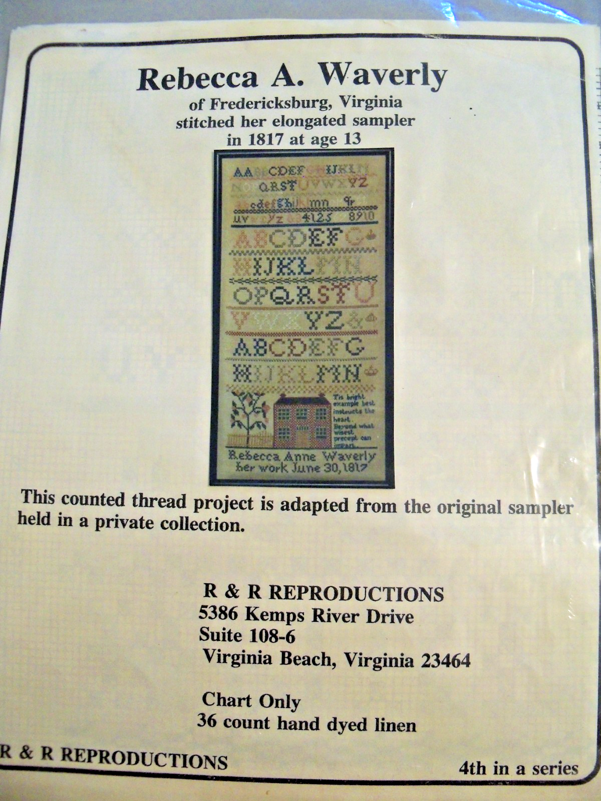 X-STITCH SAMPLER REBECCA WAVERLY FROM R & R, Ca. 1817 | eBay
