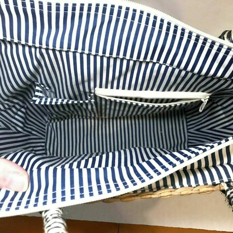 Straw Handbag Purse Ocean Fish Striped Inside Liner with Pockets 13 x 9 ...