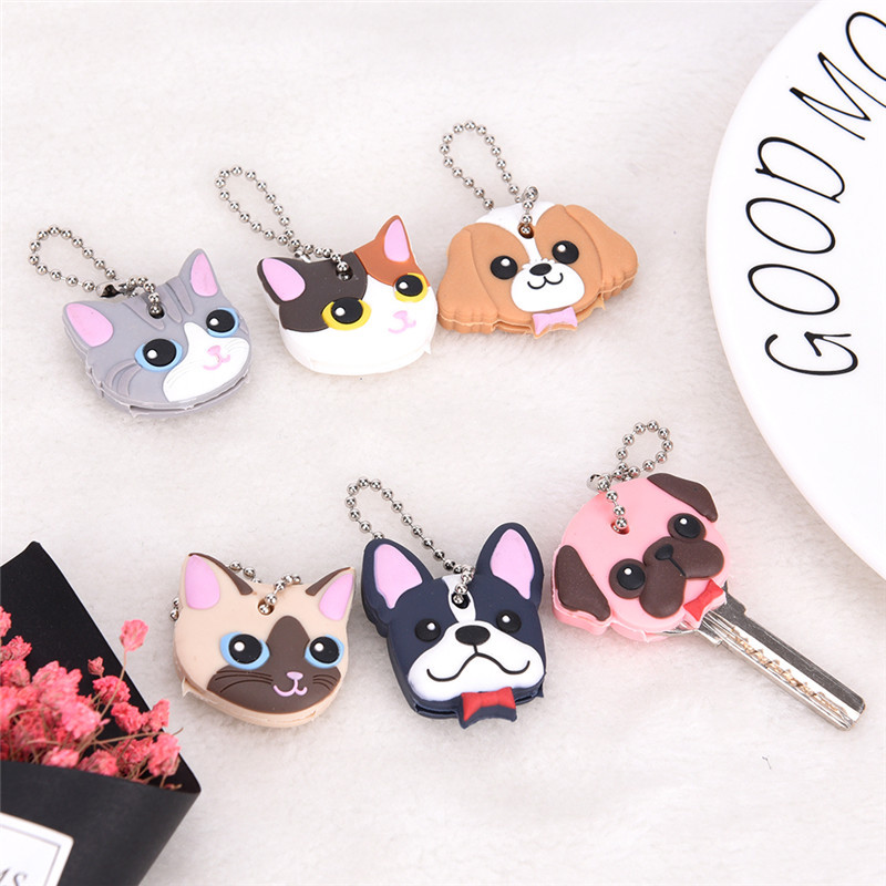 Silicone Puppy Pug Cat Rabbit Key Cover Cap Keychain Key Ring PVC Key ...