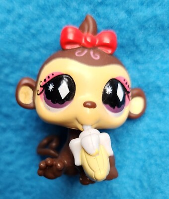 Littlest Pet Shop LPS 2006 Brown Monkey Purple Diamond Eye Red Bow ...