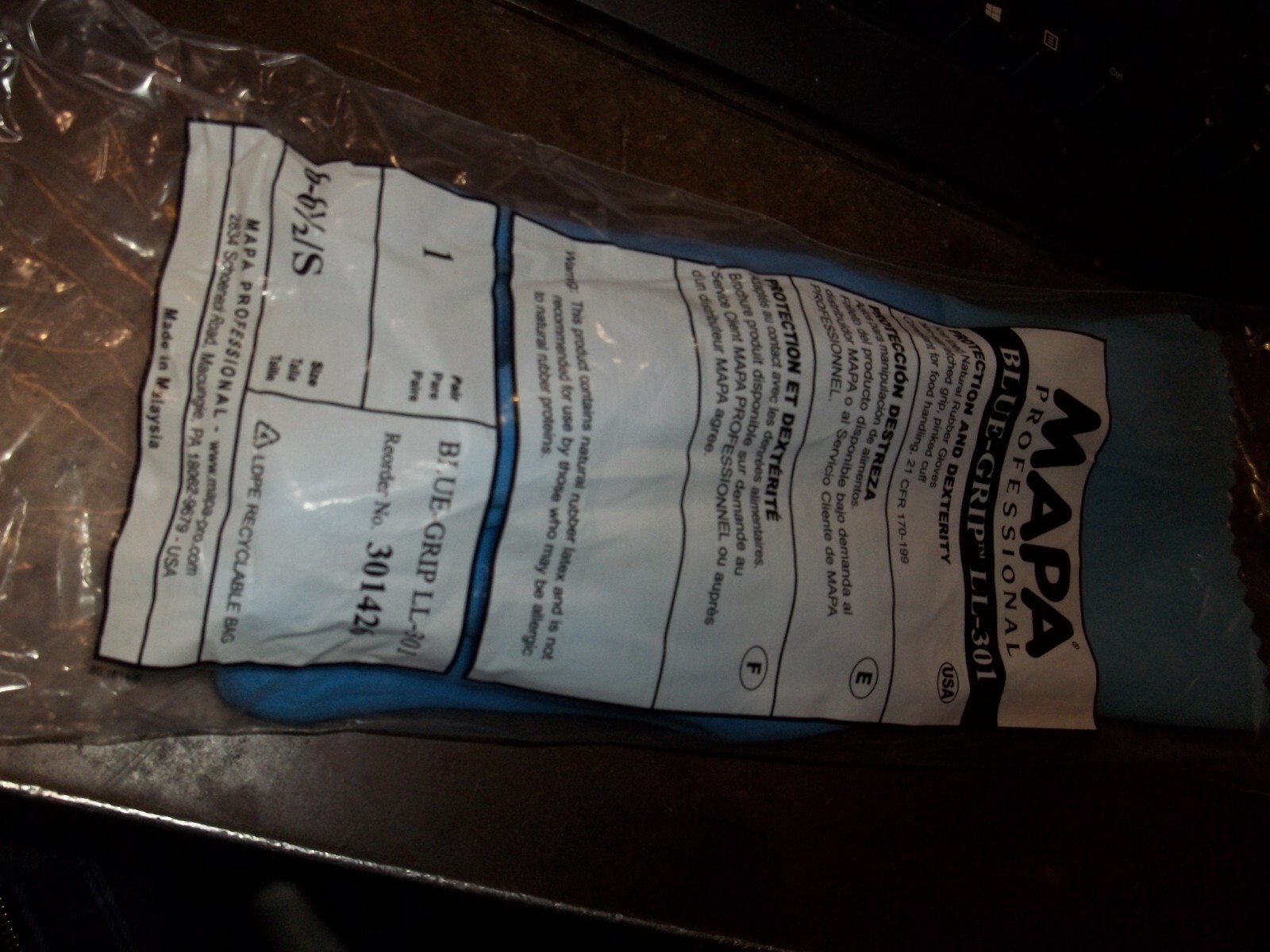 NEW IN PKG MAPA BLUE GRIP LL-301 NATURAL RUBBER GLOVES SIZE SMALL ...