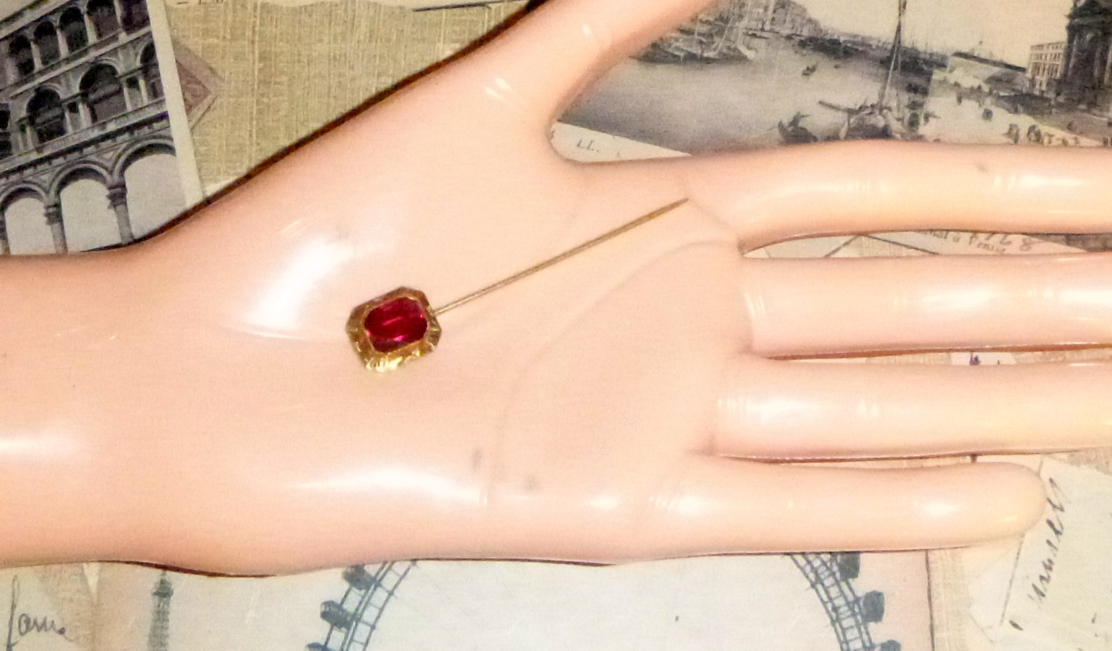 10K ART DECO VINTAGE RADIANT RUBY COLORED STONE PIN #10kgoldstickpin # ...