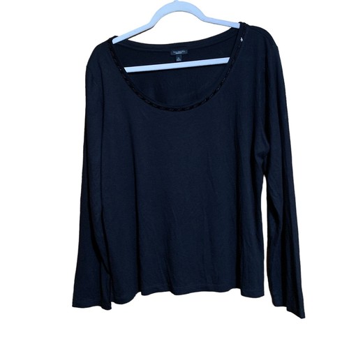 Talbots Top Women XL Black Embellished Neckline Stretch Blouse | eBay