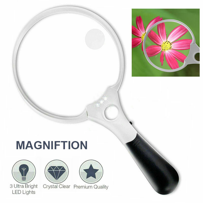 25X Extra Large Strong Magnifying Glass 3 Bright LED Zoom Hand Held ...