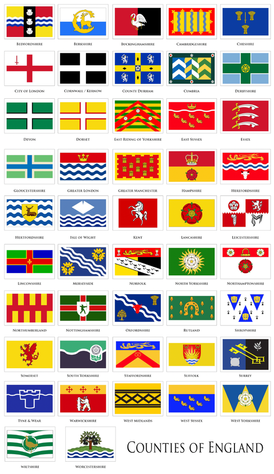 County Flags Of England Index Wall Chart Wall Art Self Adhesive Sticker ...