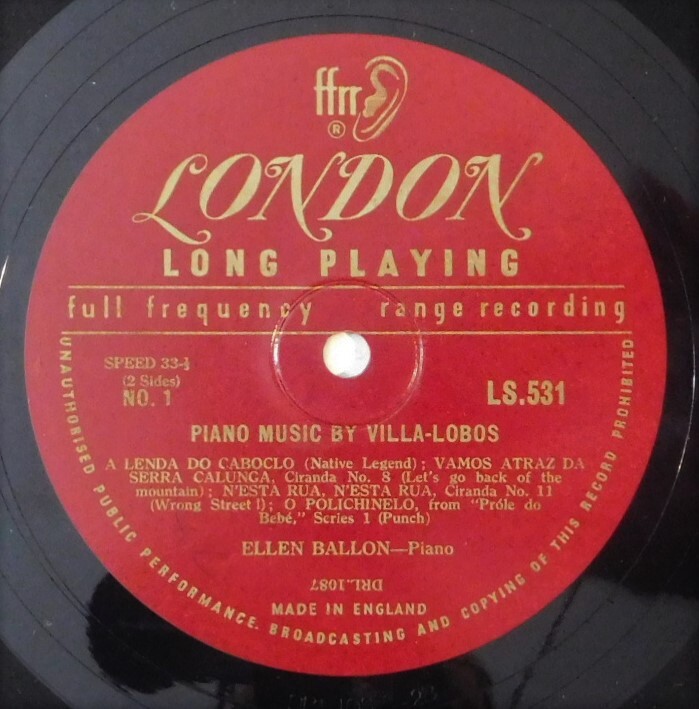 rare classical record ELLEN BALLON Villa Lobos Piano Music LONDON 10 ...