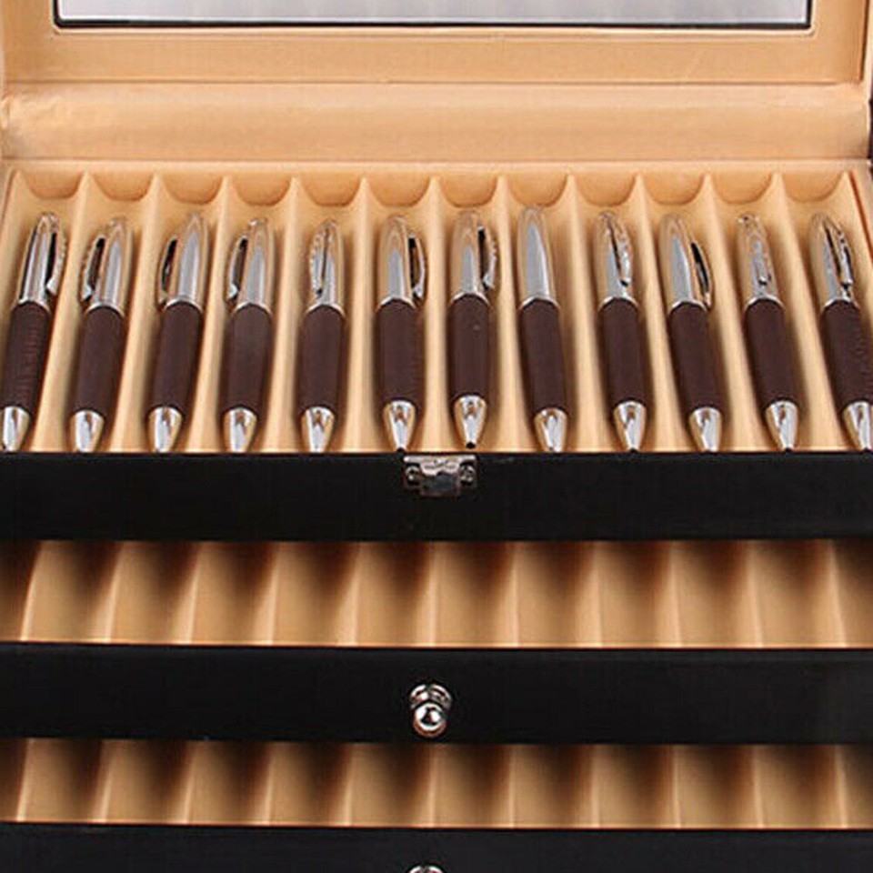 36 Slot Fountain Pen Holder Leather Display Case Organizer Collector ...