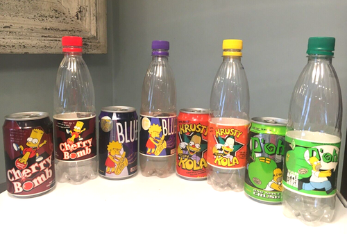 SIMPSONS *rare* Lot of 8 Soda Cans Bottles UK 1998 Bart Krusty Cola ...