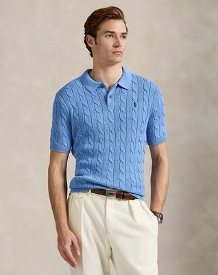 $138 Polo Ralph Lauren Men’s Cable-Knit Cotton Polo-Collar Sweater ...