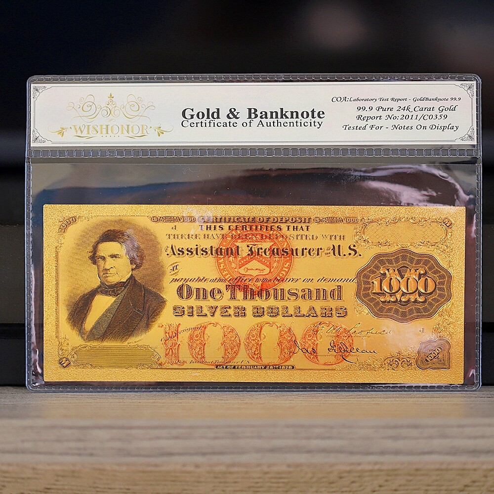 100mg 24K Gold 1878 $1000 Dollars Silver Certificate Banknote with ...