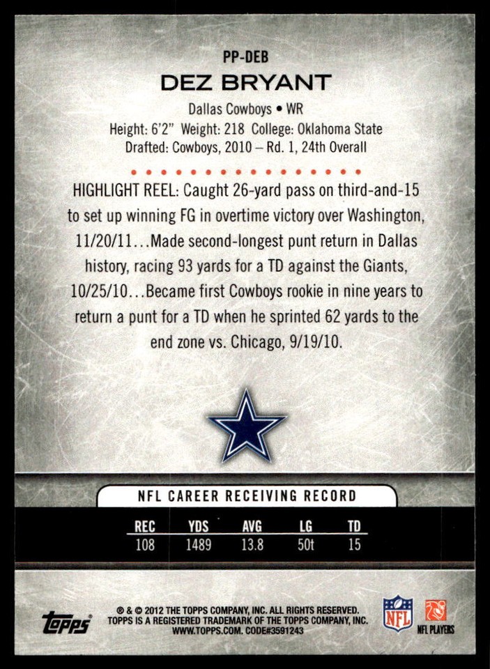 2012 Topps PP-DEB Dez Bryant Dallas Cowboys Football Card | eBay